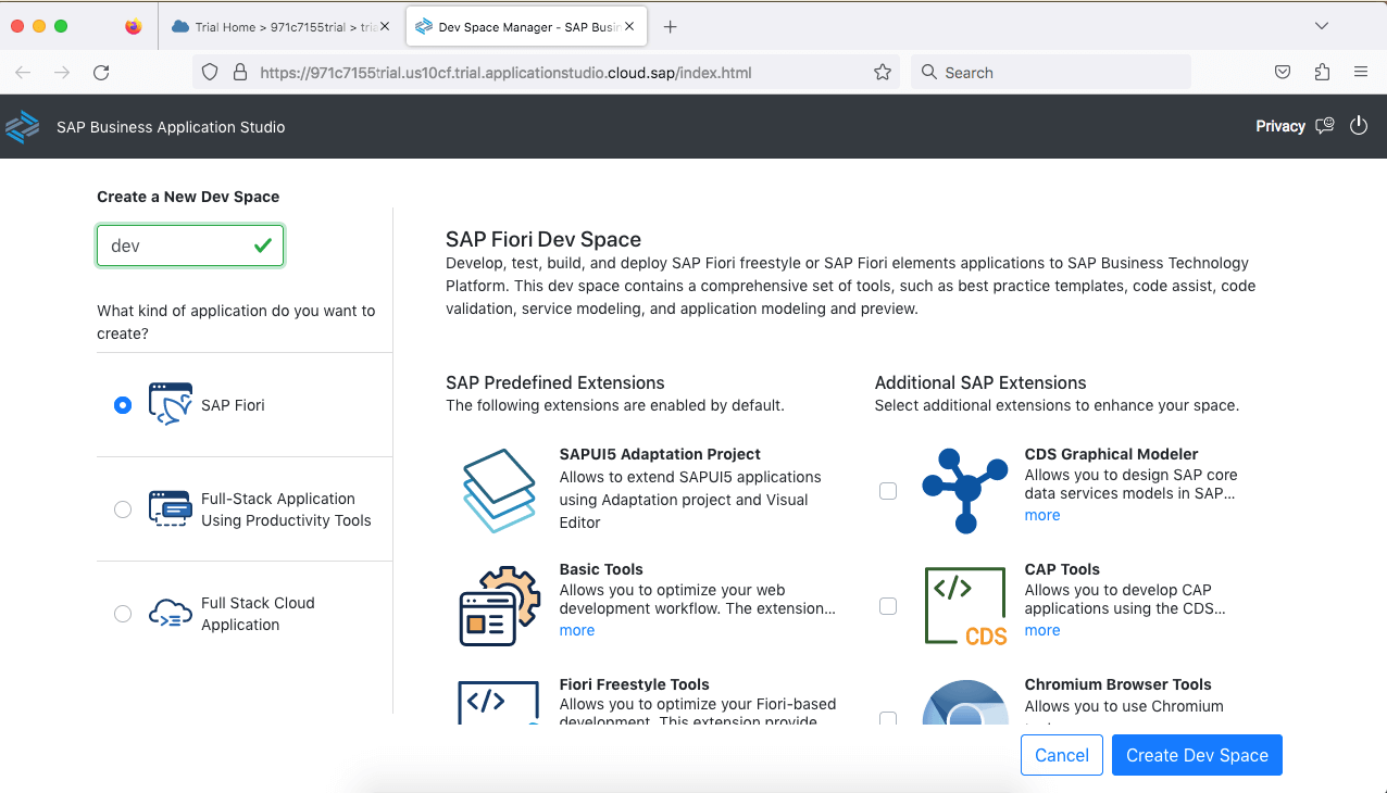 SAP® Business Application Studio(BAS) Free Trial Setup