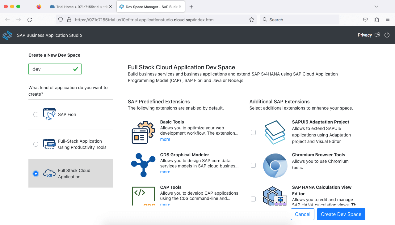 SAP® Business Application Studio(BAS) Free Trial Setup