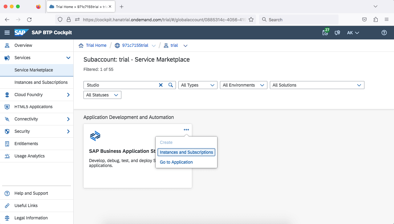 SAP® Business Application Studio(BAS) Free Trial Setup